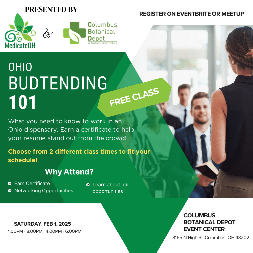 2/1/25: Ohio Budtending 101 at CBD Event Center, Columbus - MedicateOhio